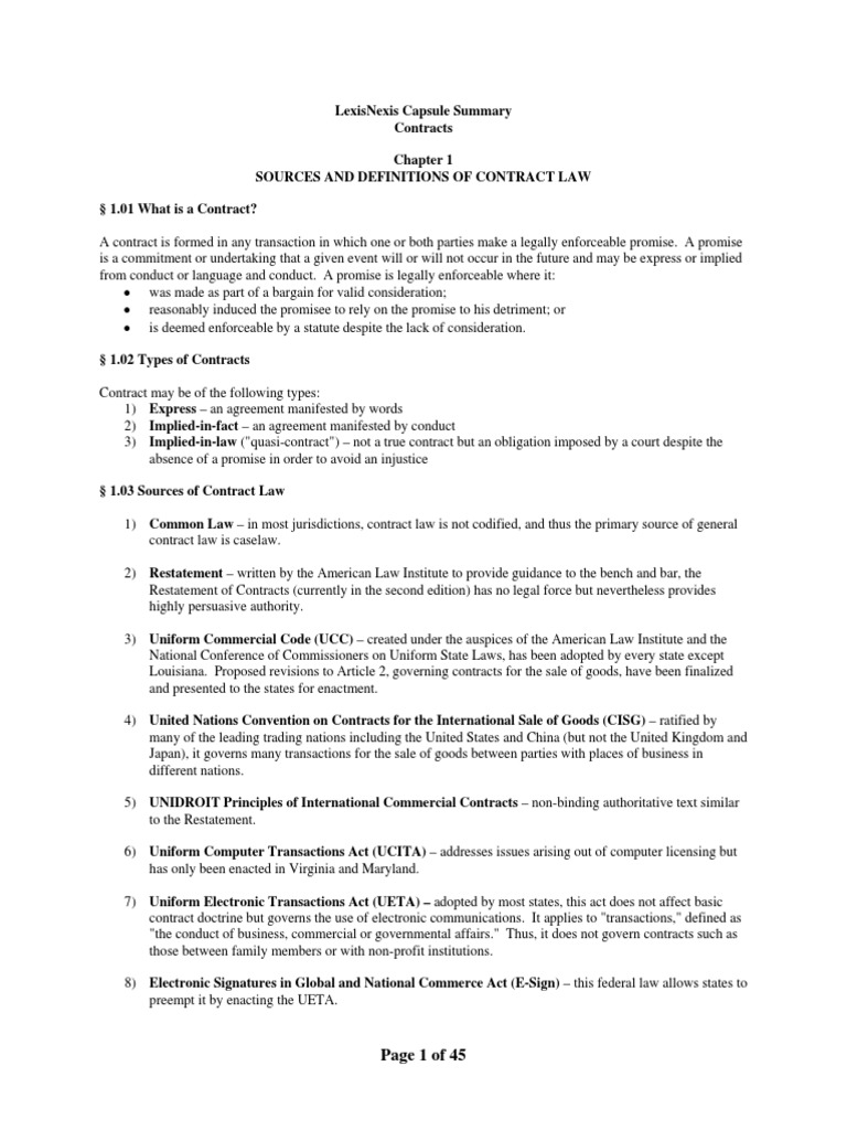 LexisNexis Contracts Outline - Law School | PDF | Offer And Acceptance ...