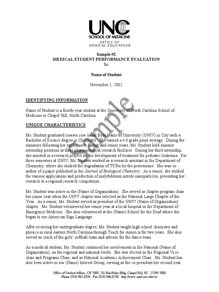 Medical Student Performance Evaluation of Name of Student | PDF ...