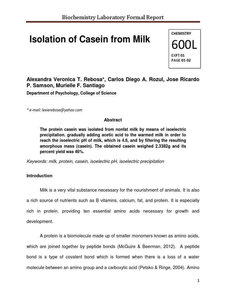 Isolation and Hydrolysis of Casein From Milk | PDF | Milk | Proteins