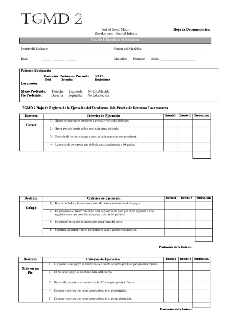 TGMD2 Spanish Completa PDF | PDF | Pie | Pelota