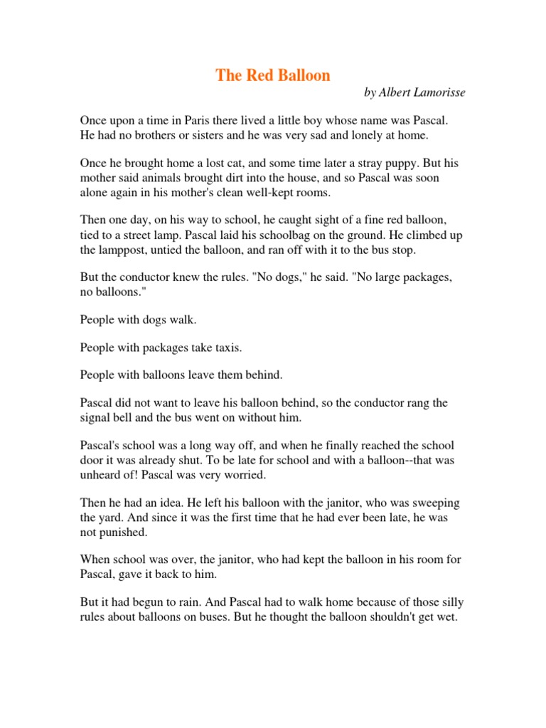 The Red Balloon: by Albert Lamorisse | PDF