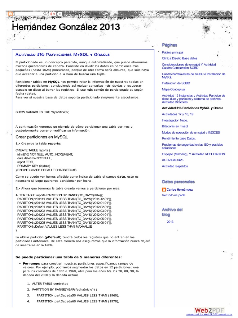 Particionamiento de Tablas en MySQL | PDF | Mi sql | Bases de datos