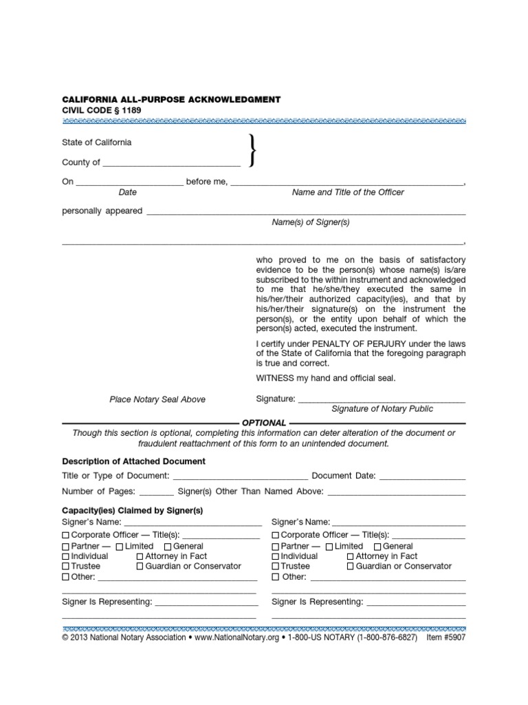 California Notary Acknowledgment Form 2025 | PDF | Notary Public ...