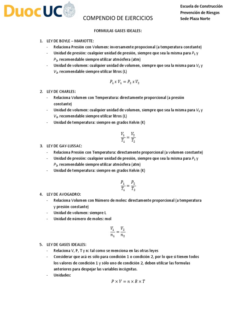 Compendio Ejercicios PDF | PDF | Gases | Fases de la materia