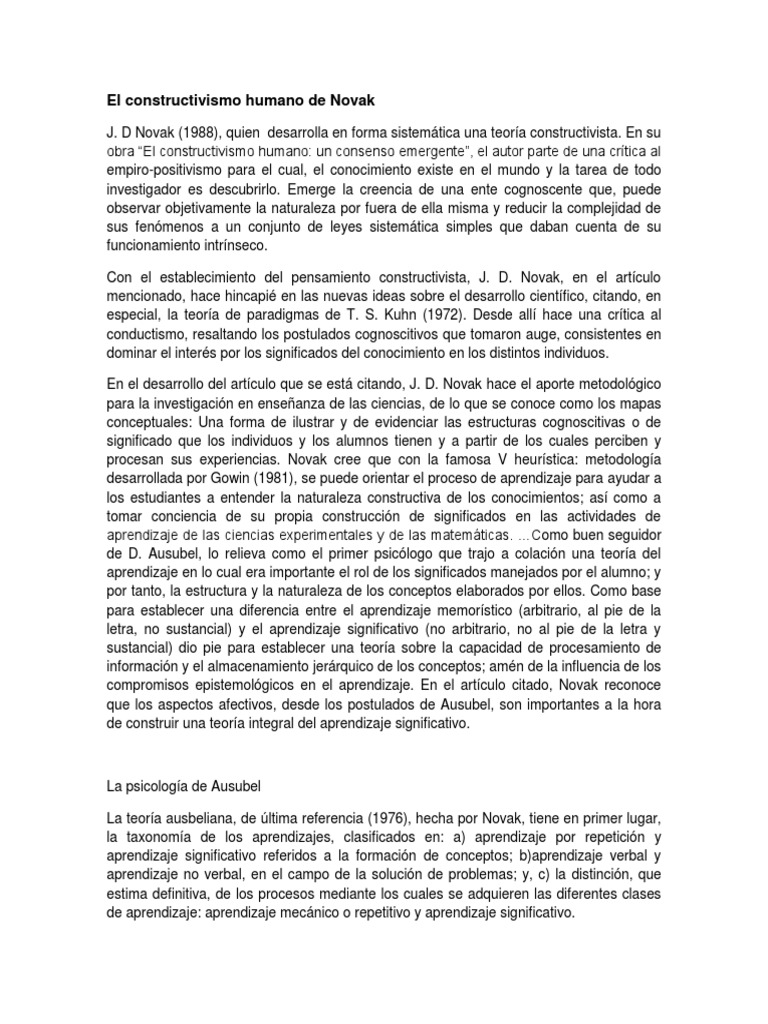El Constructivismo Humano de Novak | PDF | Constructivismo (filosofía ...