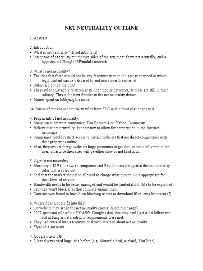 Net Neutrality Outline | PDF | Net Neutrality | Networks