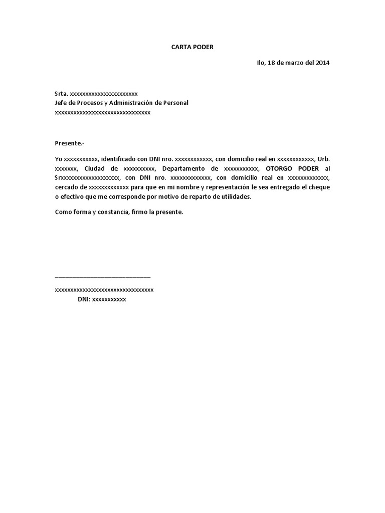 Carta Poder para Reparto de Utilidades | PDF | Finanzas y dinero