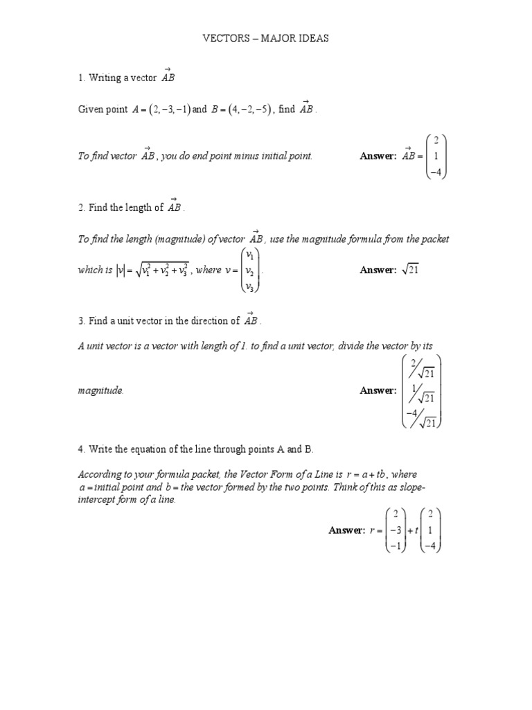 Vectors Major Ideas IB Standard Maths | PDF | Theoretical Physics ...