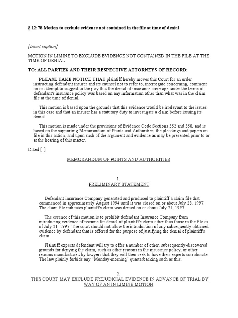 12:78 Motion To Exclude Evidence Not Contained in The | PDF | Evidence ...