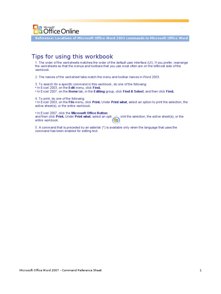 Reference: Locations of Microsoft Office Word 2003 Commands in ...