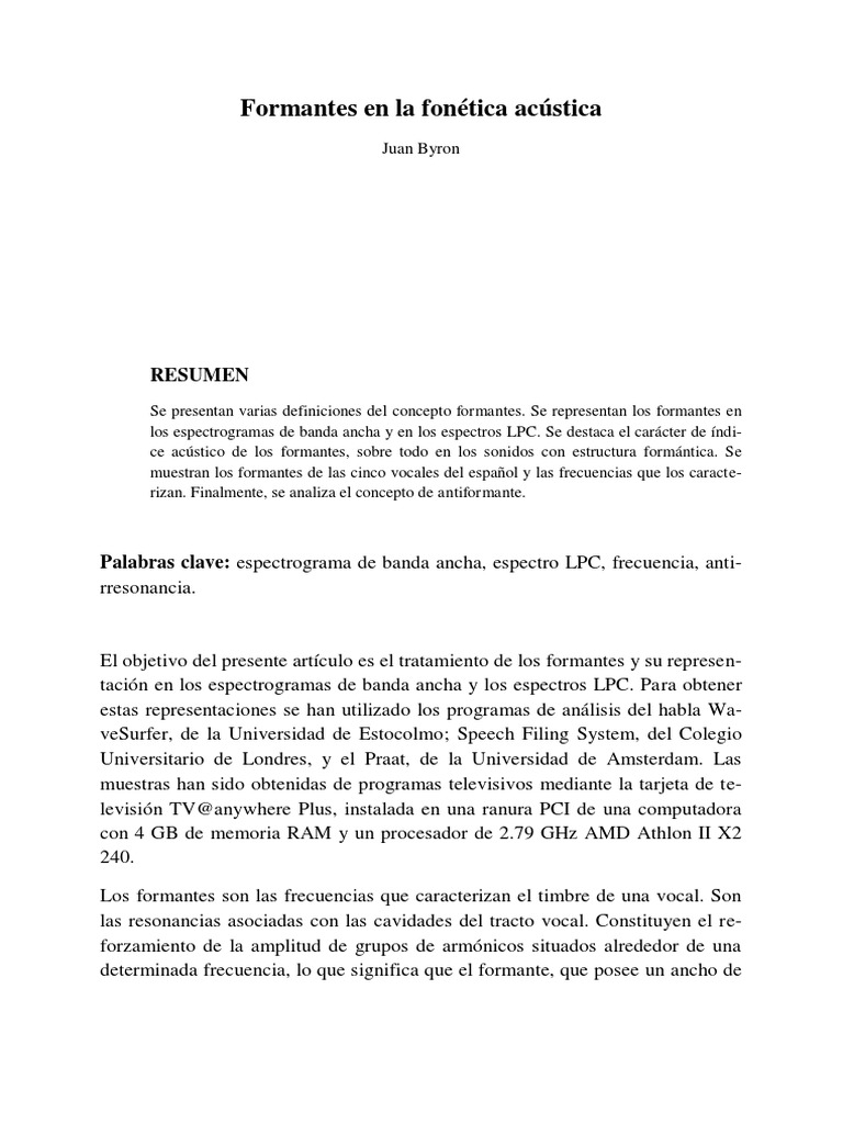 Formantes en La Fonetica Acustica-Libre PDF | PDF | Vocal | Densidad ...