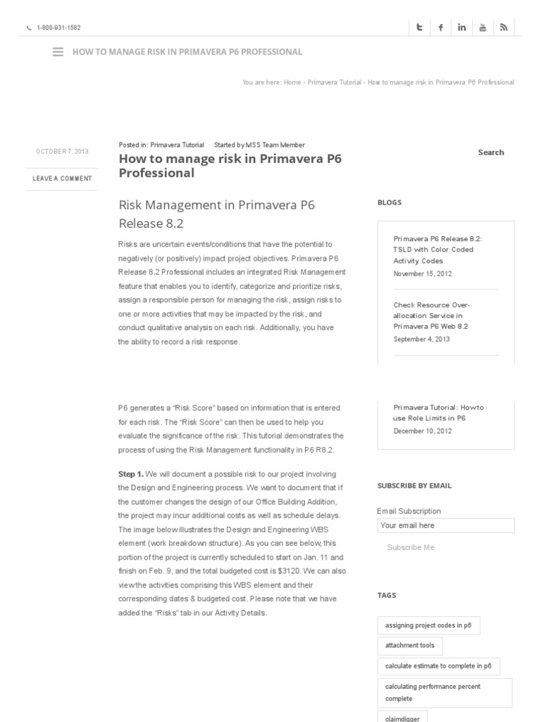 How To Manage Risk in Primavera P6 Professional - Project Management ...