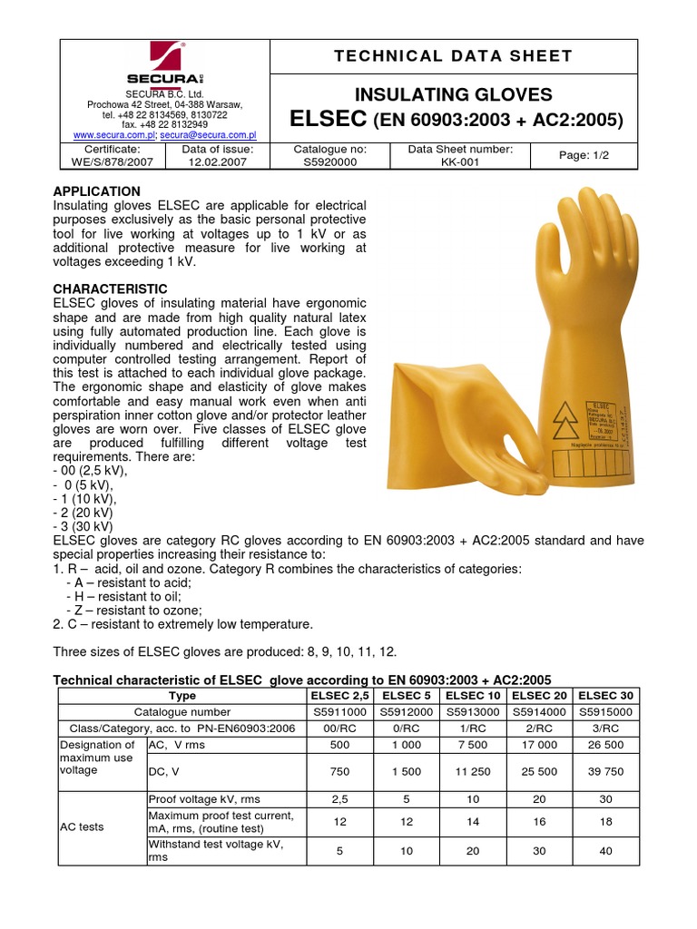 Technical Data Sheet ELSEC Eng | PDF | Glove | Ozone