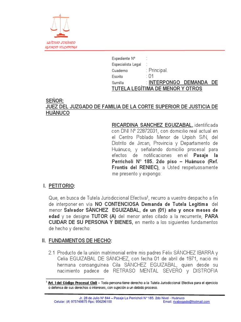 DEMANDA TUTELA LEGÍTIMA.docx | Demanda judicial | Ley procesal