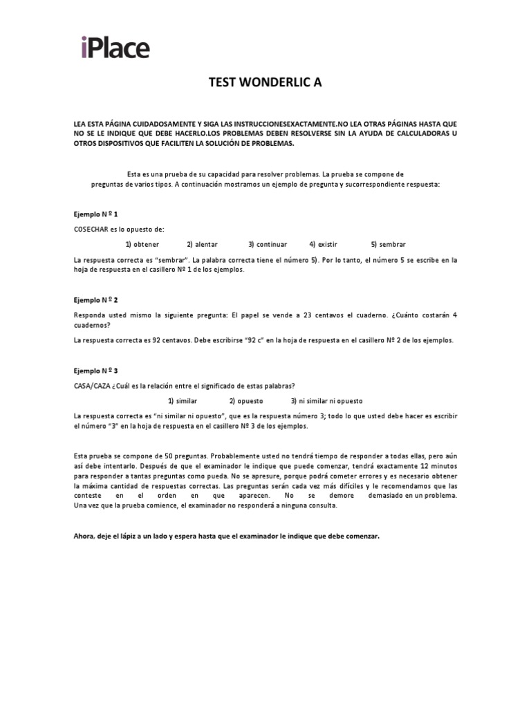 Test Wonderlic A | PDF