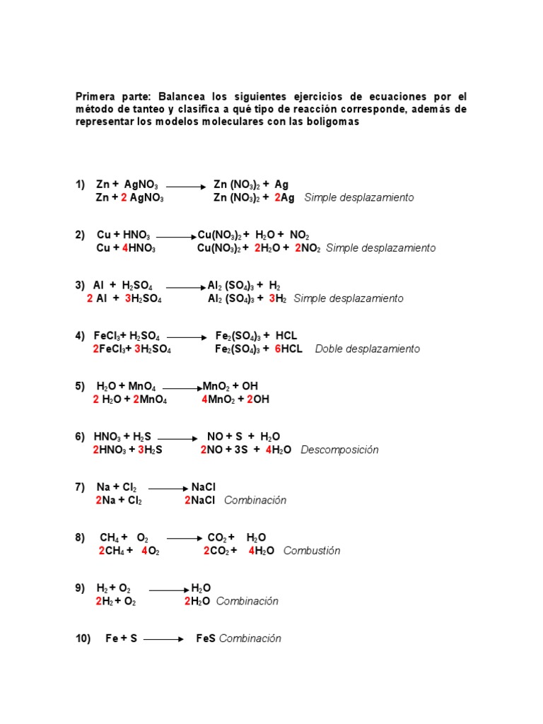Balanceo de Ecuaciones Por Tanteo | PDF | Métodos y materiales de enseñanza