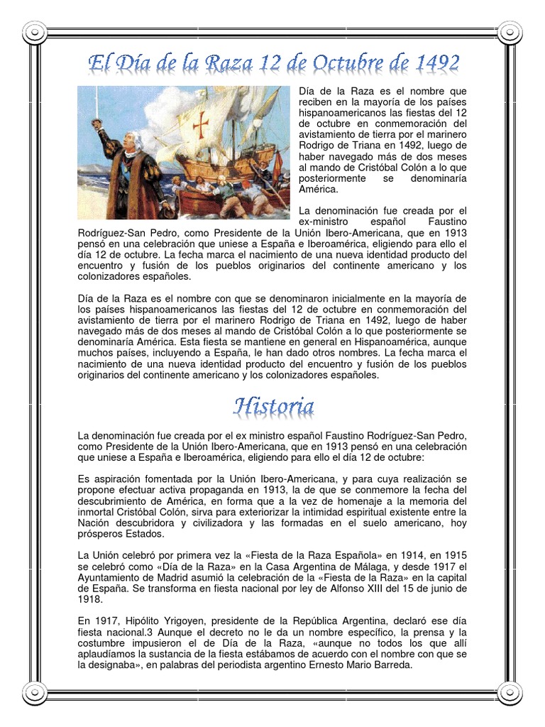 El Día de la Raza 12 de Octubre de 1492.docx | America latina ...