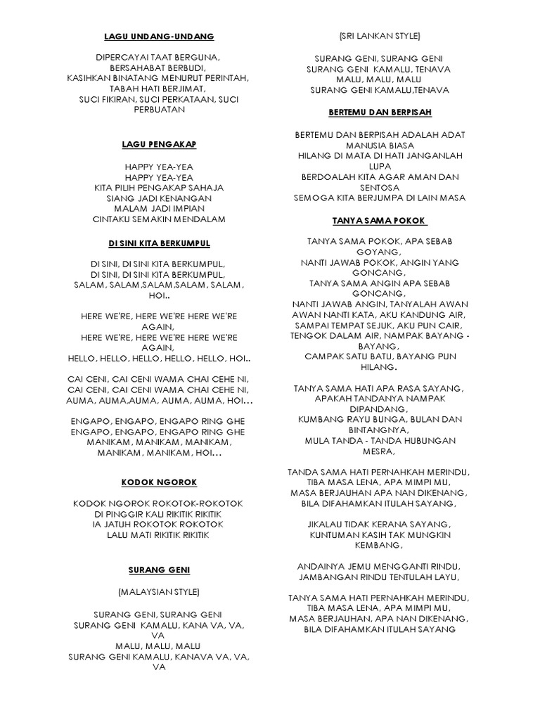 Lirik Lagu-Lagu Pengakap | PDF