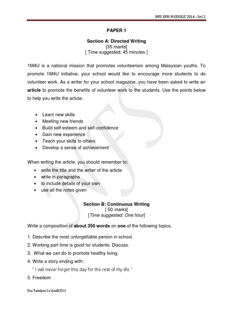 SPM 1119 Examination Module: Set 2 2014 | PDF | Nature