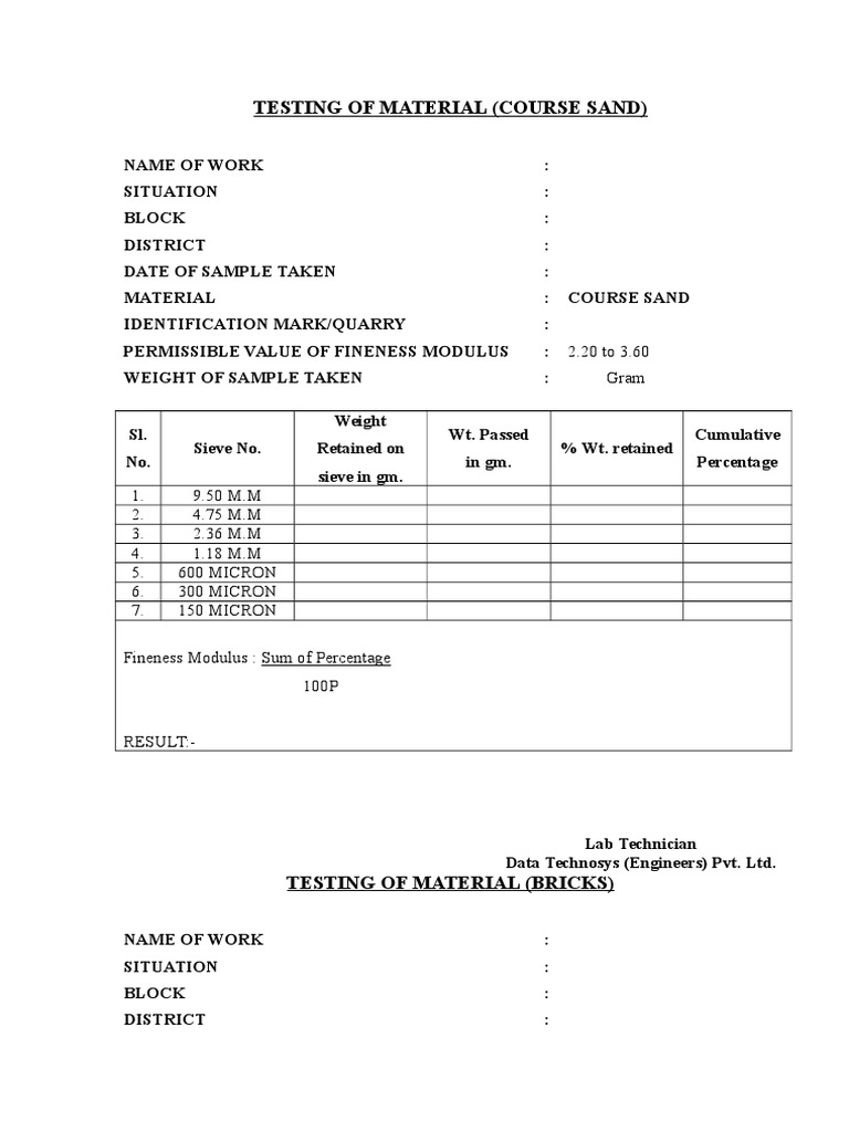 Testing Report Format | PDF | Masonry | Composite Material