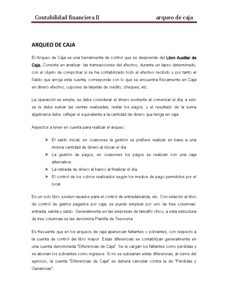 Arqueo de Caja | PDF | Contabilidad | Cheque