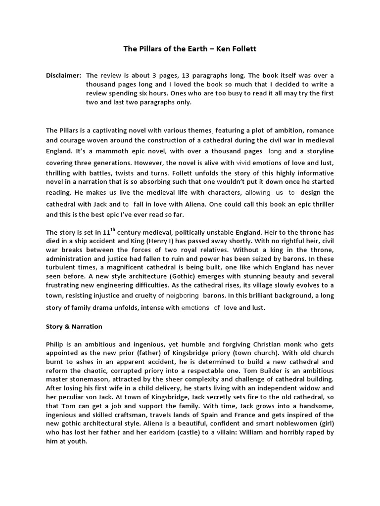 Pillars of the Earth: A Review | PDF | Novels | Religion And Belief