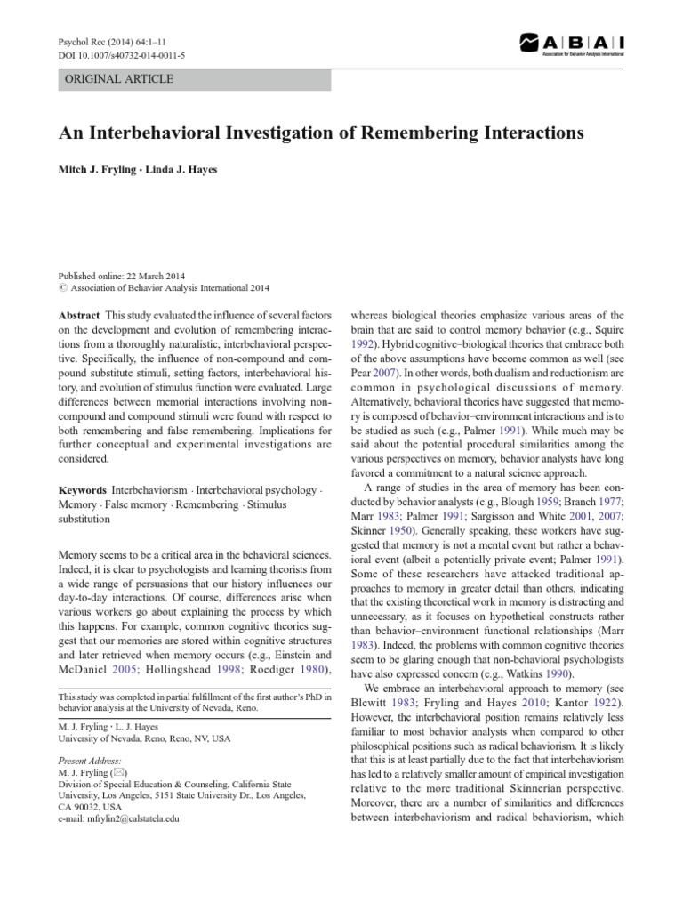 Mitch Fryling & Linda Hayes - An Interbehavioral Investigation of ...