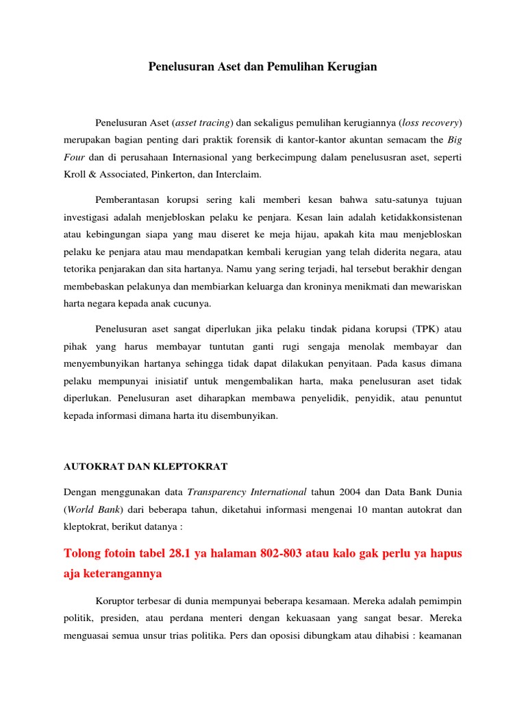 Kelompok 11 - Tugas Presentasi - Penelusuran Aset Dan Pemulihan Kerugian | PDF