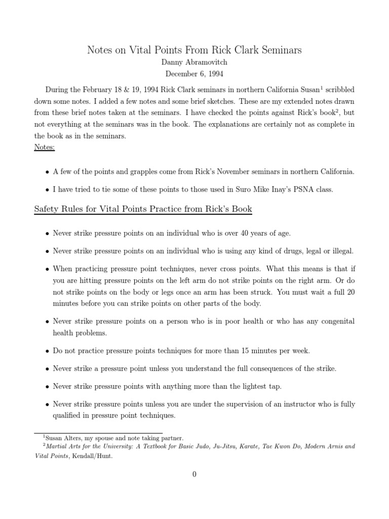 Dim Mak Vital Points From Rick Clark | PDF | Thumb | Hand