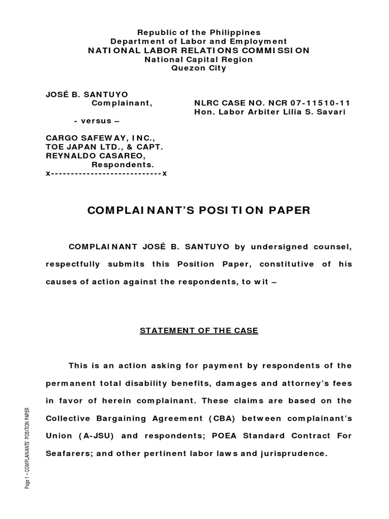 Position Paper | PDF | Employment | Labour Law