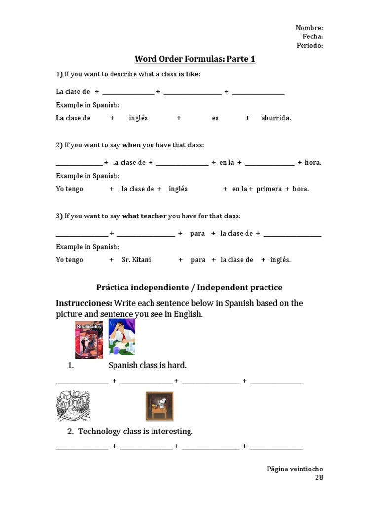 Spanish Class Sentence Formulas | PDF | Linguistics