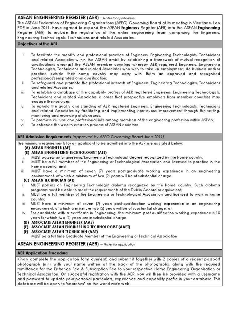 ASEAN Engineering Register Application Guide | PDF | Association Of ...
