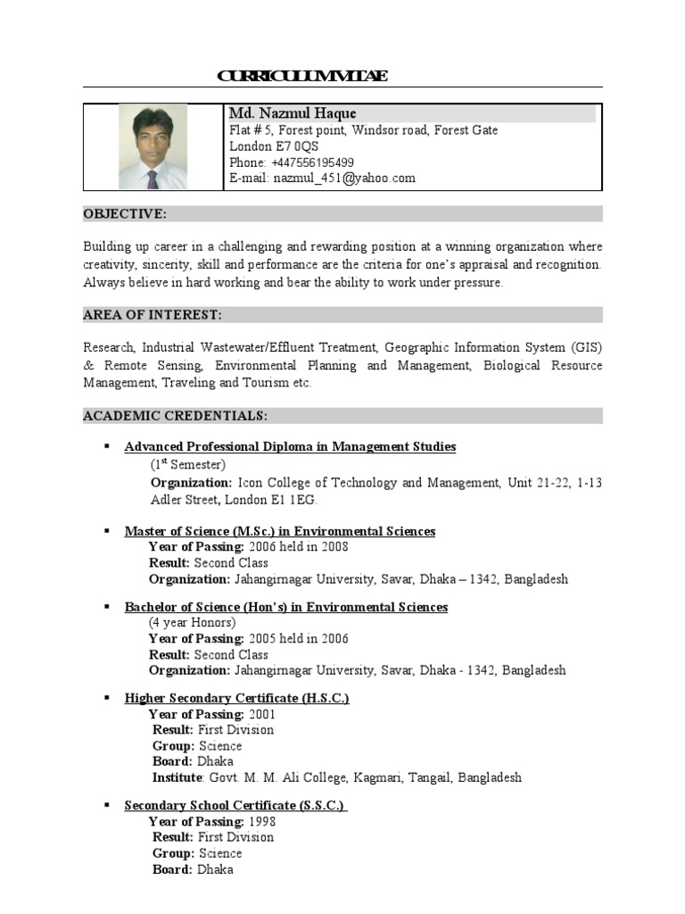 Md. Nazmul Haque - CV | PDF | Dhaka | World Politics