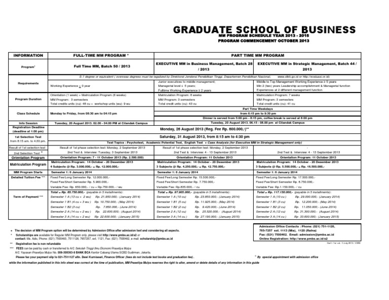 Graduate School of Business: MM Program Schedule Year 2013 - 2015 ...