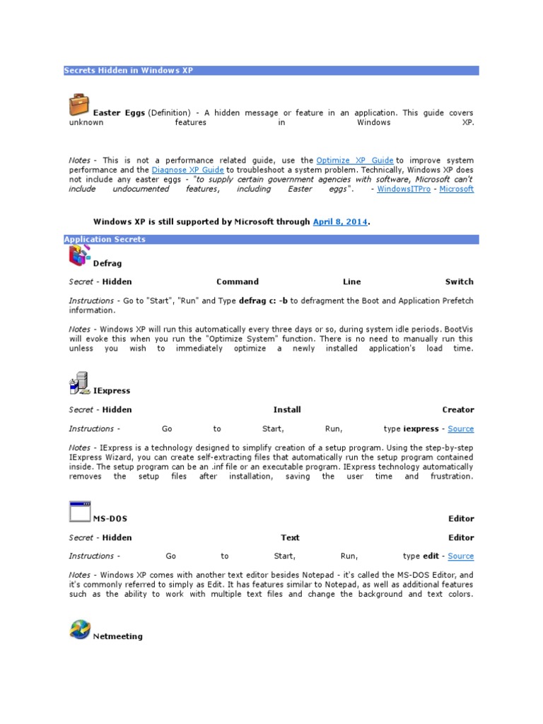 Secrets Hidden in Windows XP | PDF | Windows Xp | Microsoft Windows
