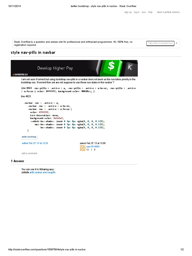 Twitter Bootstrap - Style Nav-Pills in Navbar | PDF | Web Design | Html