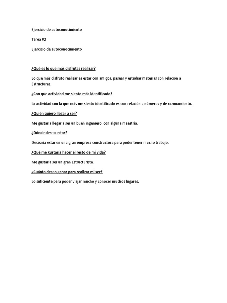 Ejercicio de Autoconocimiento PDF | PDF