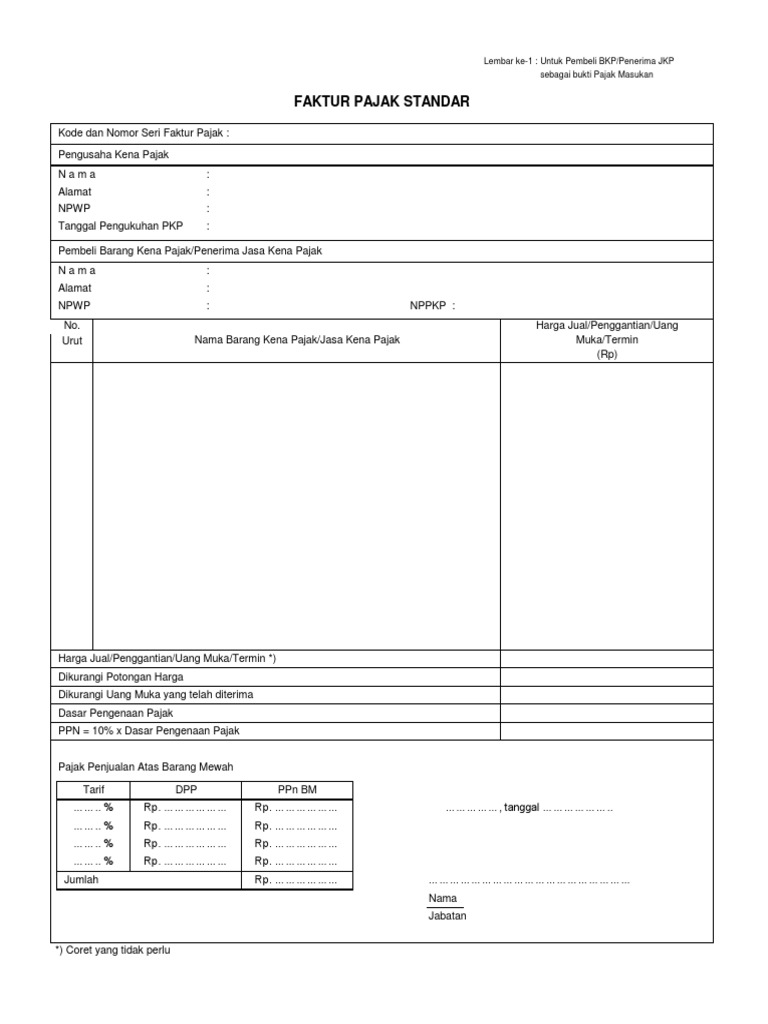 Contoh Faktur Pajak Standar Excel | PDF
