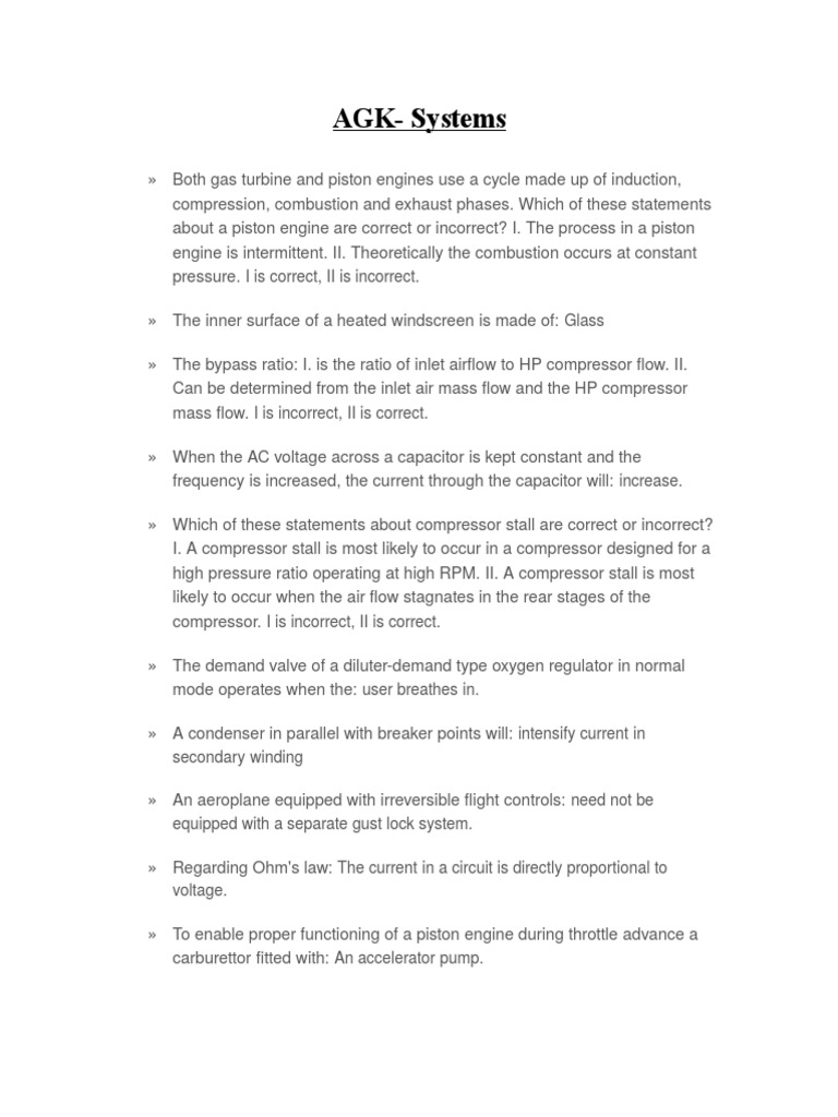 ATPL AGK Systems Questions Bank | PDF | Turbocharger | Jet Engine