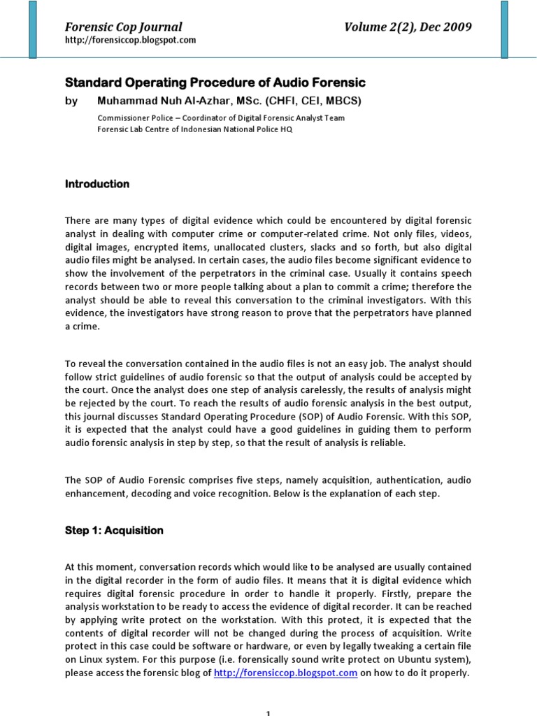 Forensic Cop Journal 2 (2) 2009-Standard Operating Procedure of Audio ...