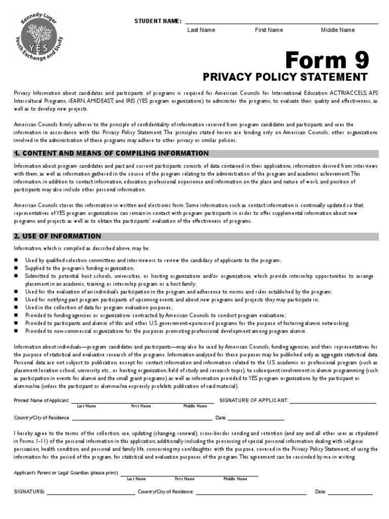 Form - Privacy Policy Statement | PDF | Privacy | Personally ...
