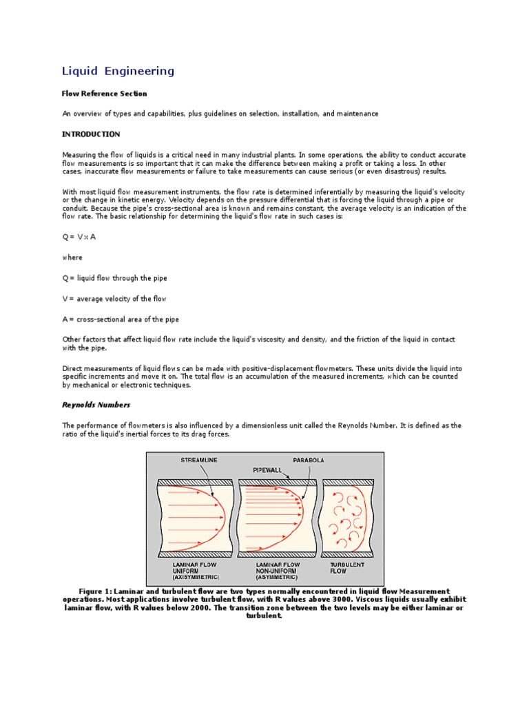 Liquid Engineering: Reynolds Numbers | PDF | Flow Measurement | Laminar ...