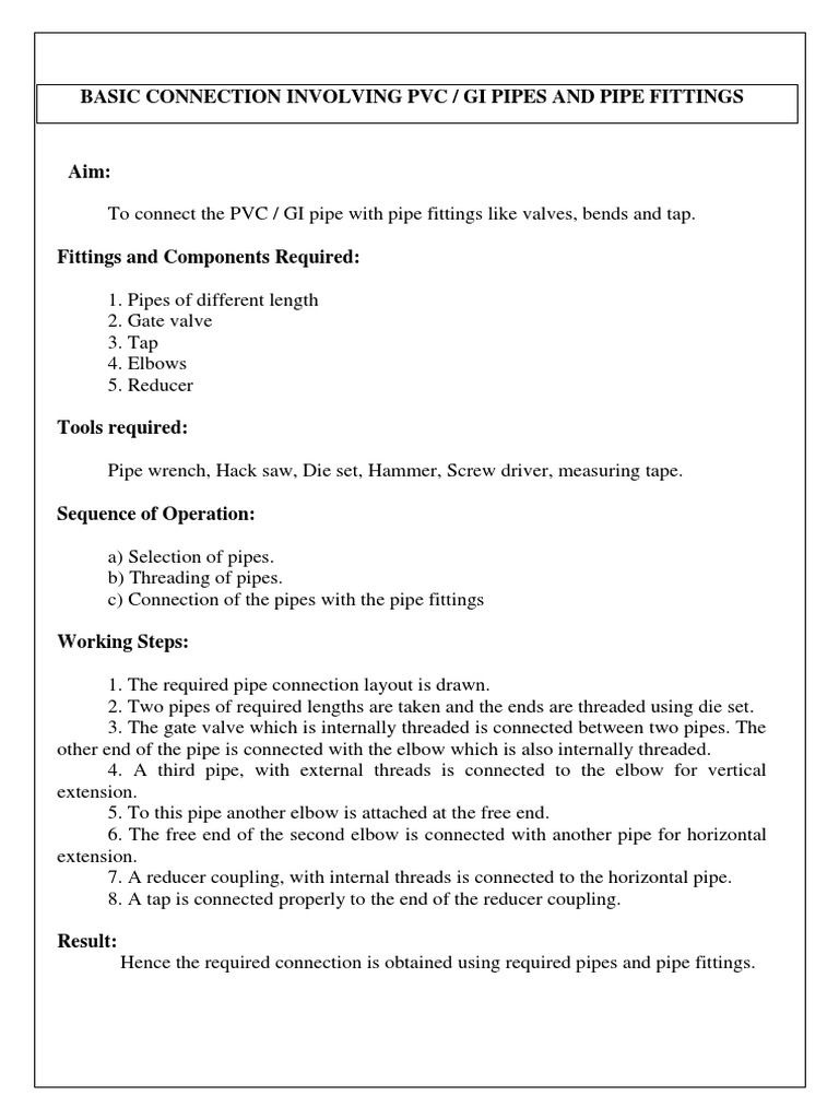 Basic Connection Involving PVC / Gi Pipes and Pipe Fittings | PDF ...
