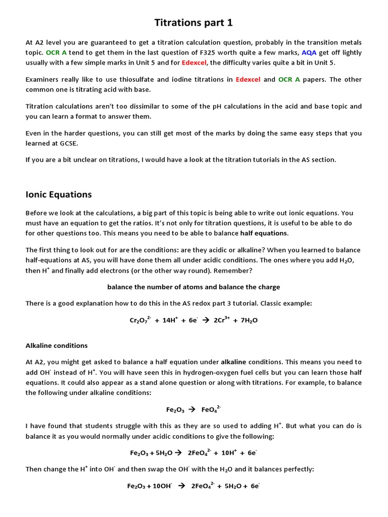 Titrations Part 1 (A2) | PDF | Titration | Chemistry