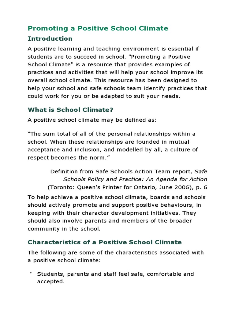 Promoting A Positive School Climate | PDF | Inclusion (Education ...