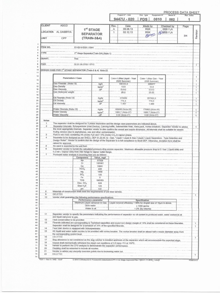 Process Data Sheet For 1st Stage Separators | PDF | Language Arts ...
