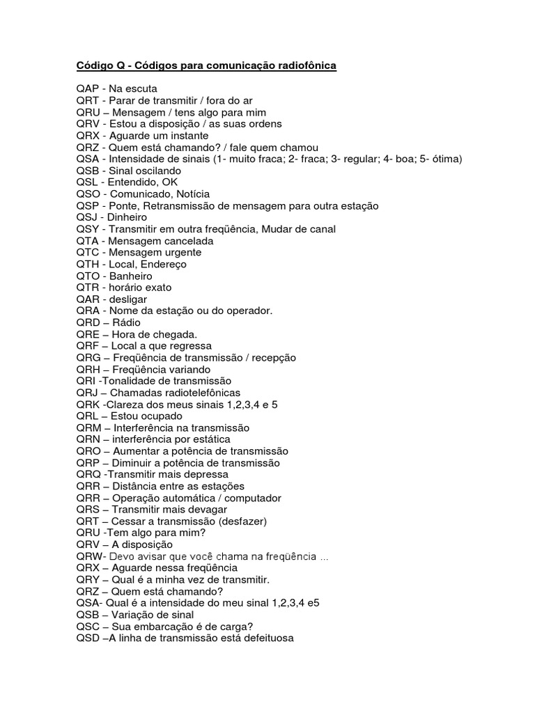 Código Q Simplificado | PDF | Radiodifusão | Science