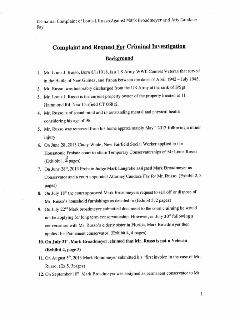 Louis J. Russo Criminal Complaint Against Candace V. Fay and Mark ...