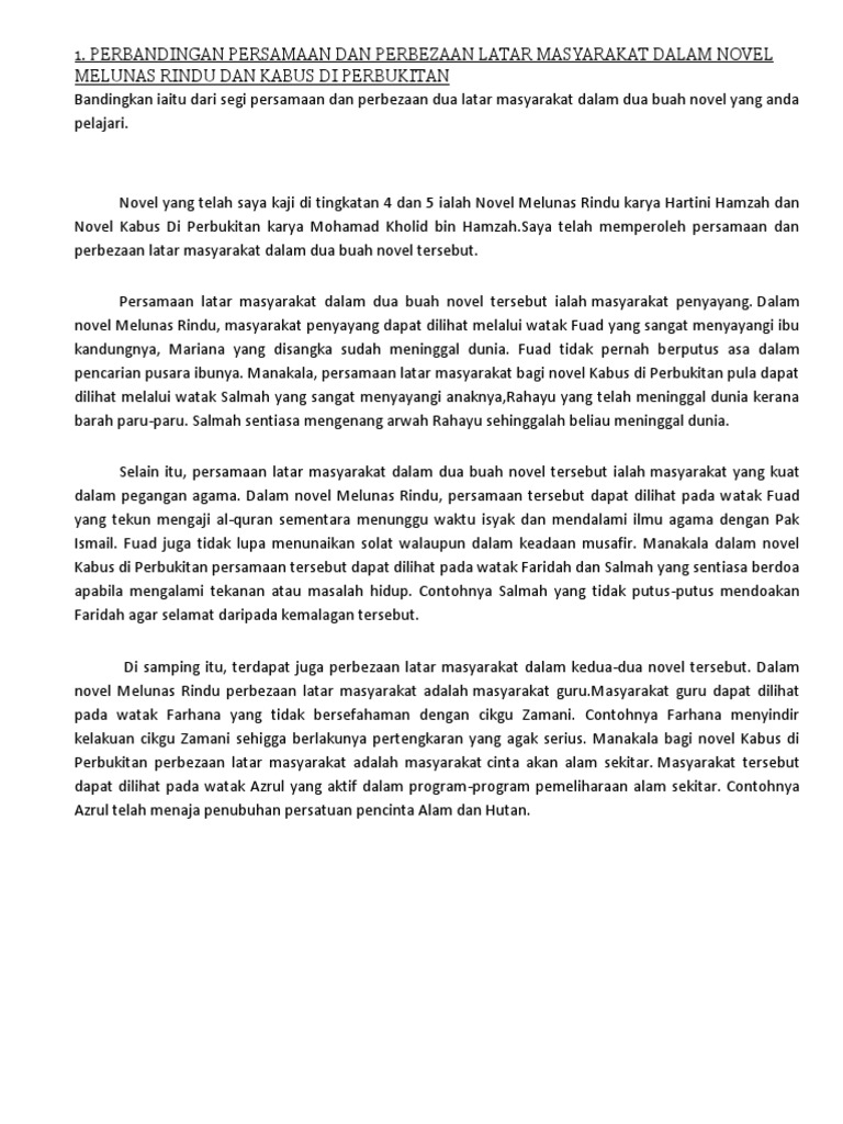 Perbandingan Persamaan Dan Perbezaan Latar Masyarakat Dalam Novel ...