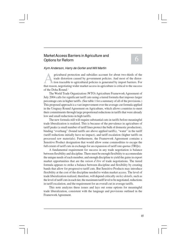 Market Access Barriers in Agriculture and Options For Reform | PDF ...